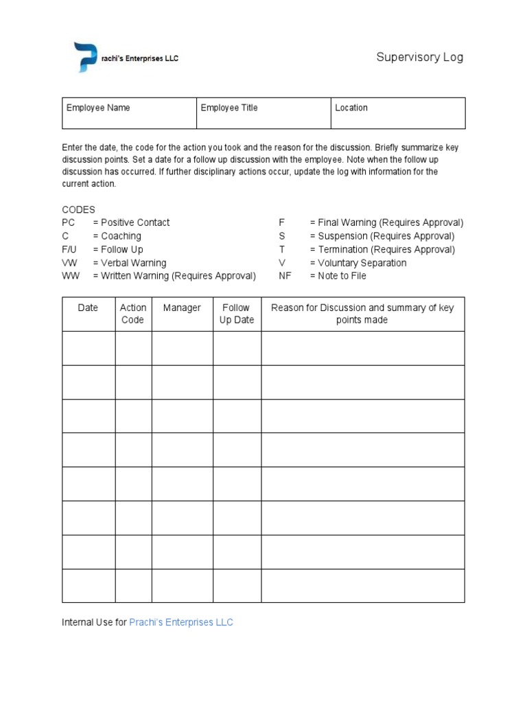 Supervisory Log 1 | PDF