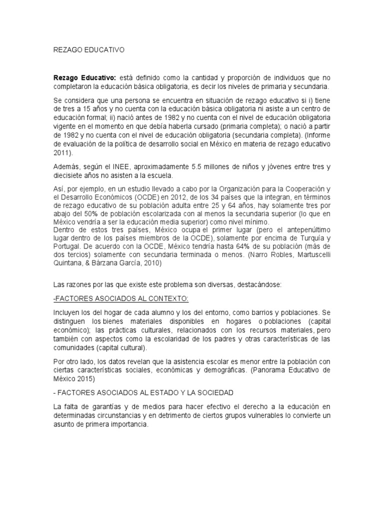 REZAGO EDUCATIVO Informacion | PDF | Educación primaria | Igualdad de ...