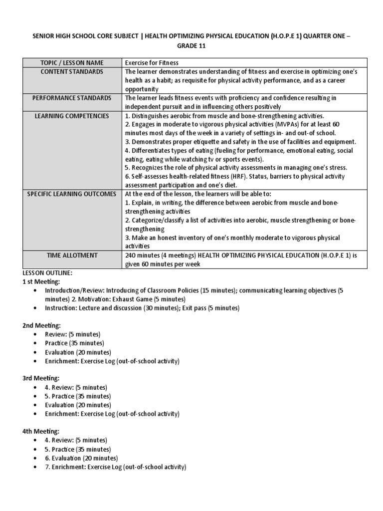 Understanding H.O.P.E. 1 for Grade 11 | PDF | Physical Fitness ...