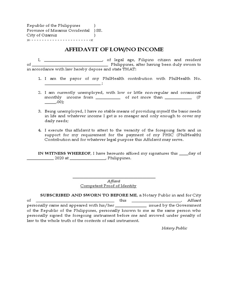 Affidavit of Low/No Income | PDF
