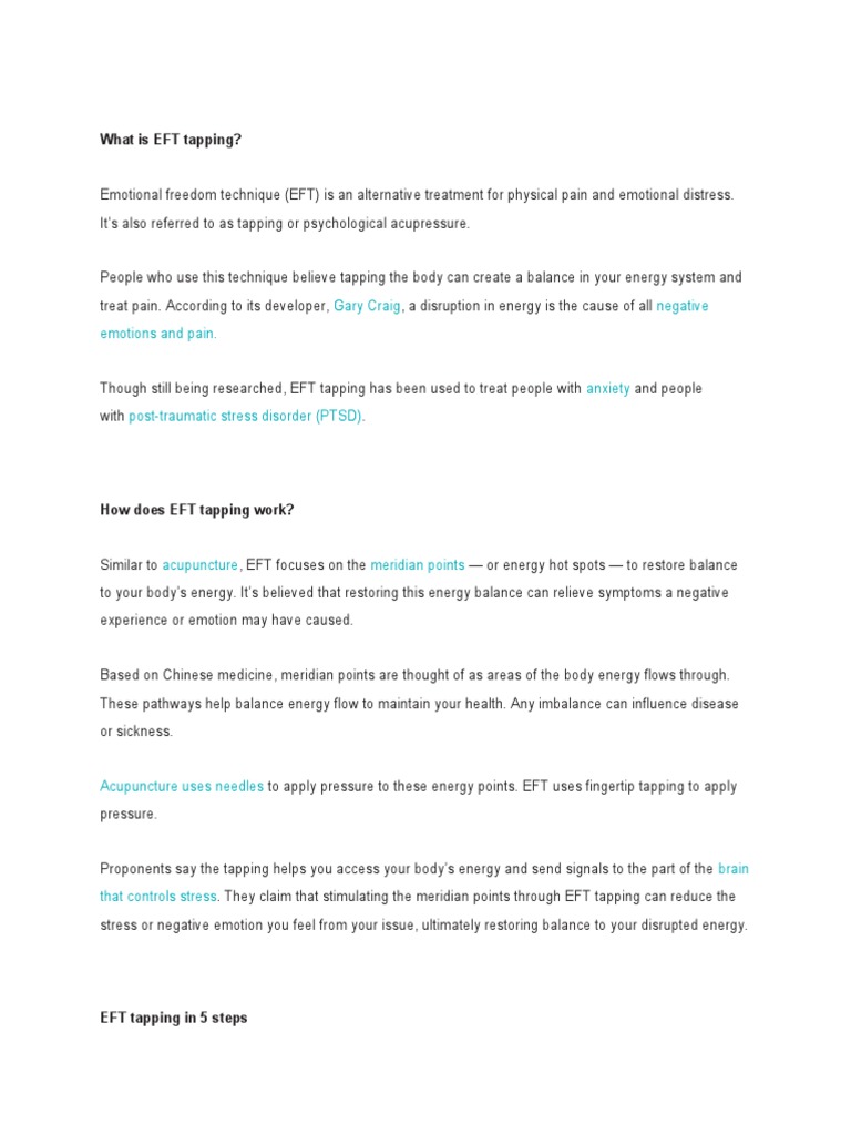 What Is EFT Tapping?: Gary Craig Negative Emotions and Pain | PDF ...