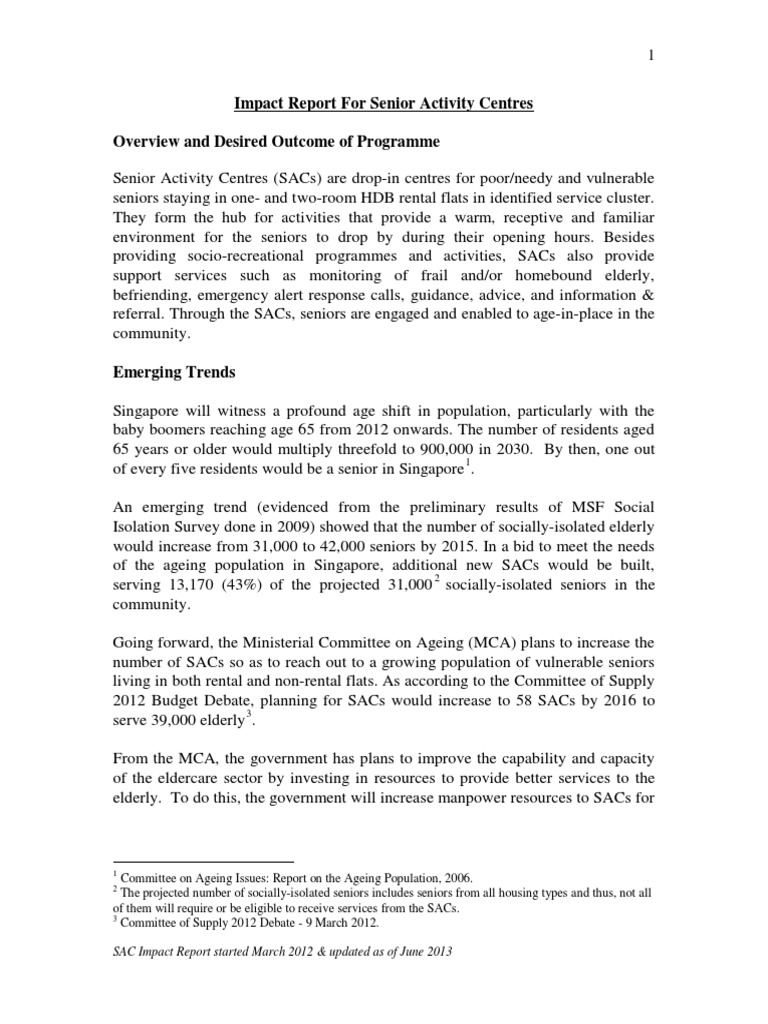 Senior Activity Centres Impact Report | PDF | Elderly Care | Caregiver