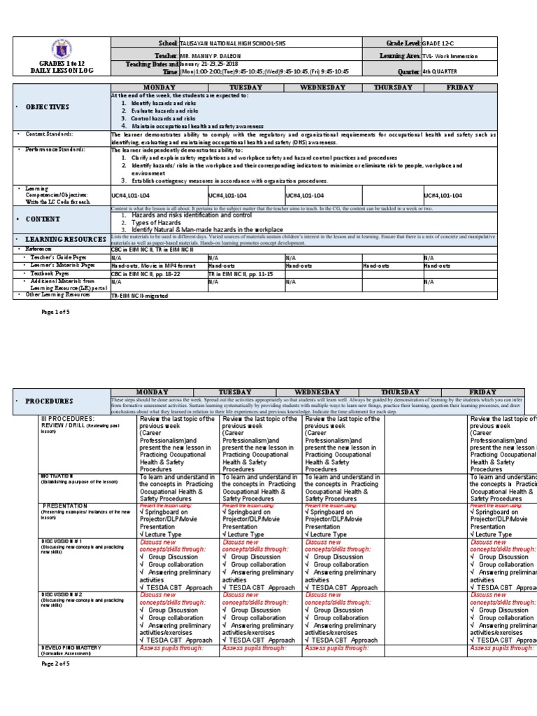 Grade 12 Work Immersion Lesson Plan | PDF | Educational Technology ...