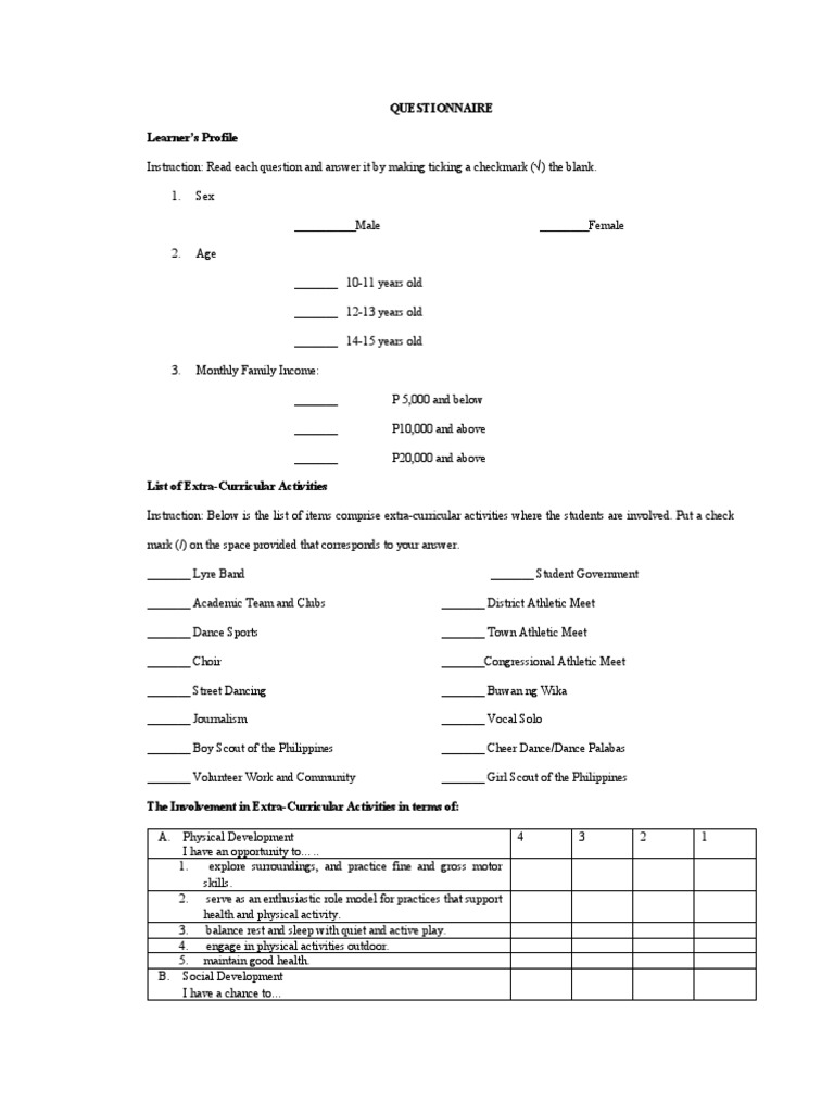 QUESTIONNAIRE | PDF | Developmental Psychology | Cognitive Science