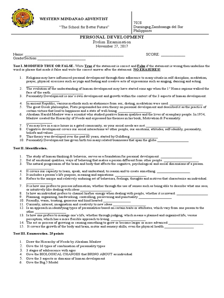 Perdev Prelim Exam | PDF | Perception | Thought