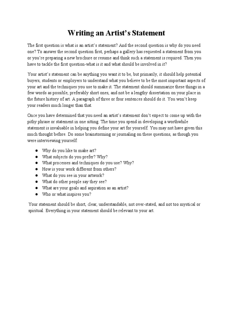 Writing An Artist's Statement | PDF | Career & Growth | Self-Improvement