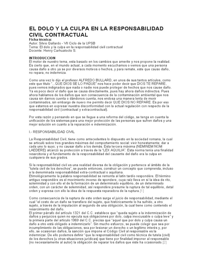El Dolo y La Culpa en La Responsabilidad Civil Contractual | PDF ...