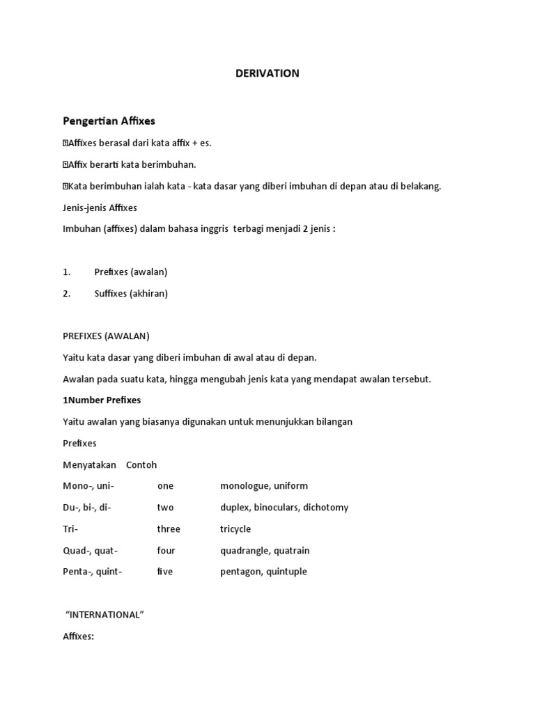Jenis dan Contoh Affixes dalam Bahasa Inggris | PDF | Seni & Disiplin ...