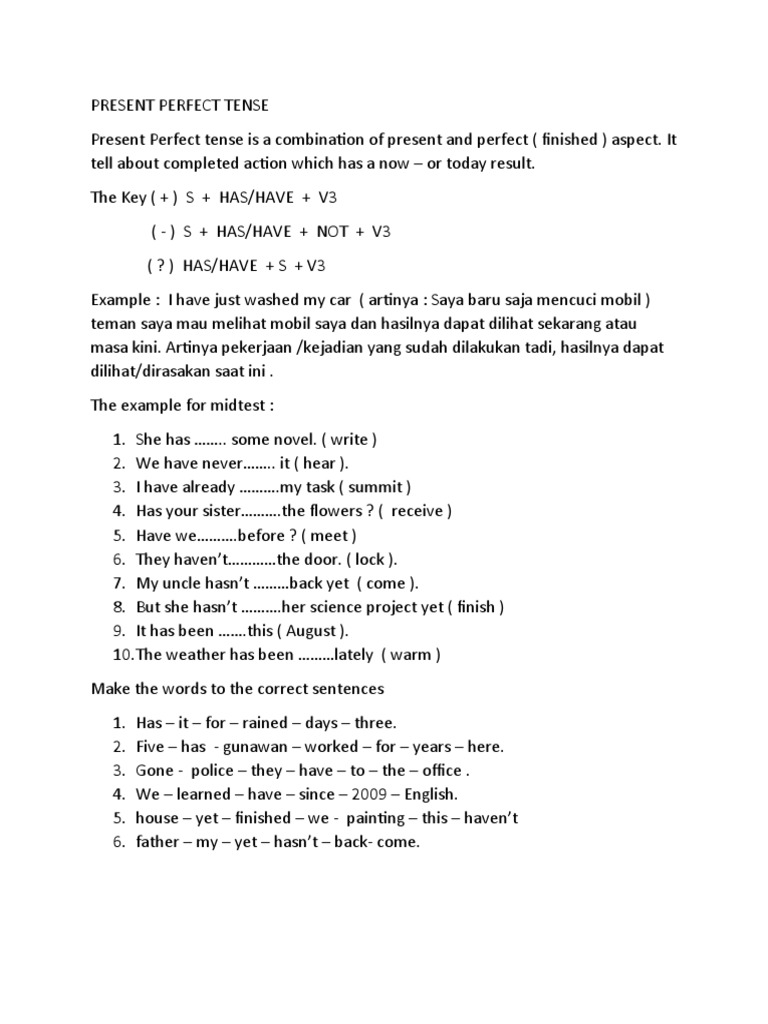 Exercise For Present Perfect Tense | PDF
