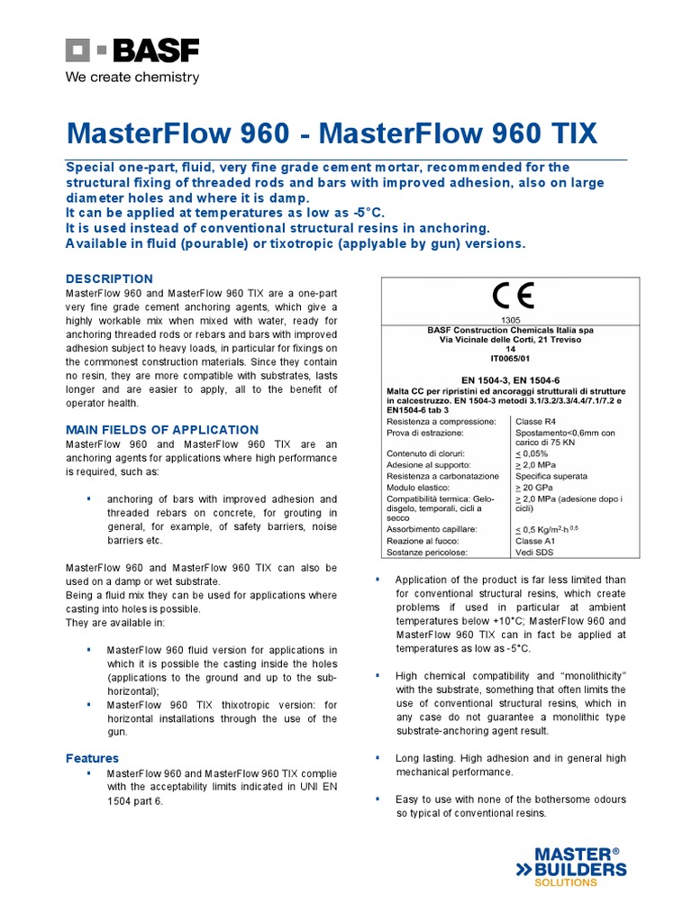 Basf-Masterflow 960 - 960 Tix Jul - 2019 en | PDF | Concrete | Water