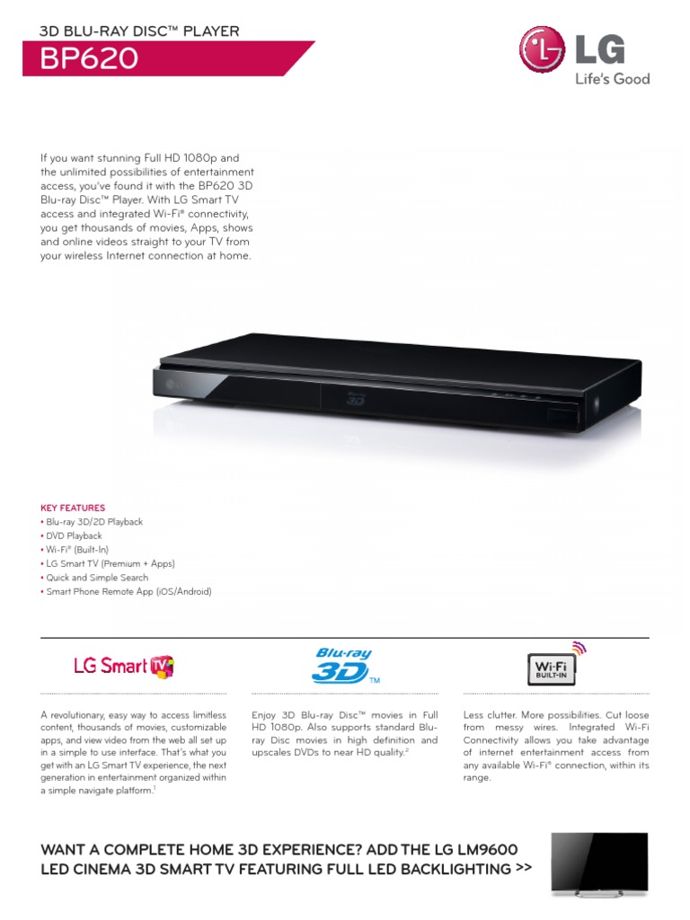 LG Blu-Ray BP620 Spec | PDF | Blu Ray | Hdmi