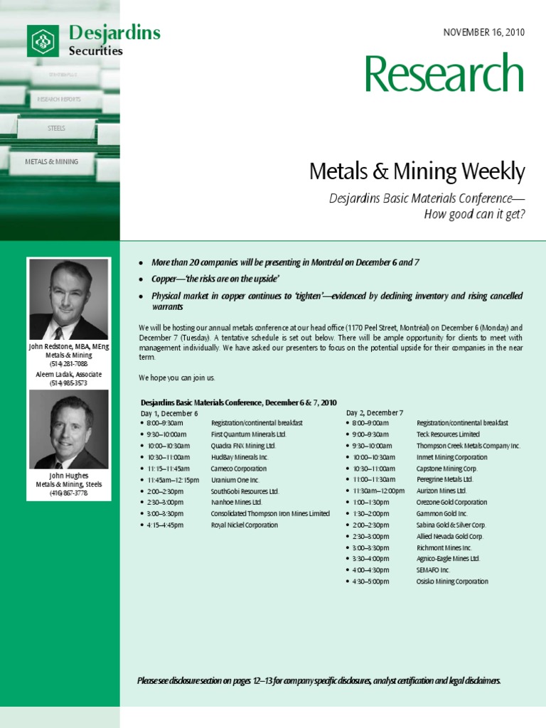 Des Jar Dins - Metals and Mining Weekly | PDF | Smelting | Economic Surplus