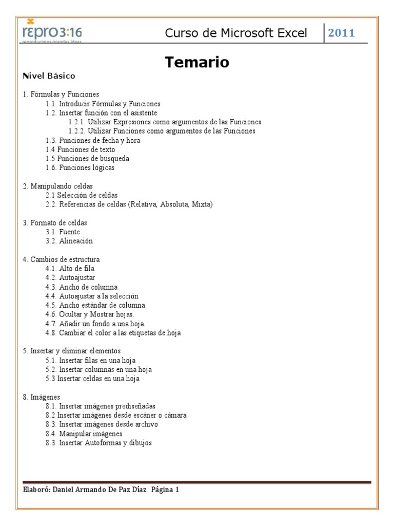 Temario Curso Excel | PDF | Microsoft Excel | Ciencias de la Computación
