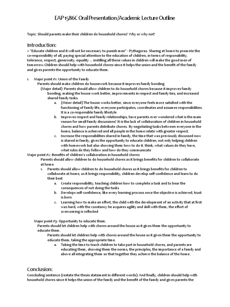 Oral Presentation Outline (Three Major Points) With Major and Minor Details-3 | PDF | Behavior ...