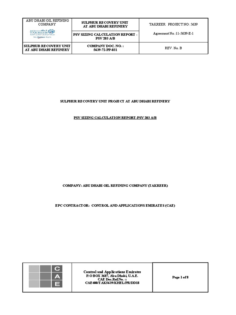 PSV Sizing Calculation Report - 203 A/B | PDF | Valve | Pressure