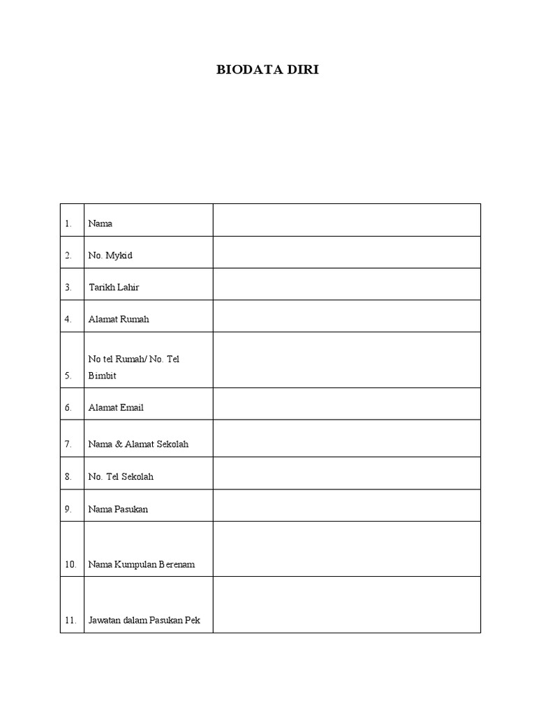 Biodata Diri Pelajar Sekolah | PDF