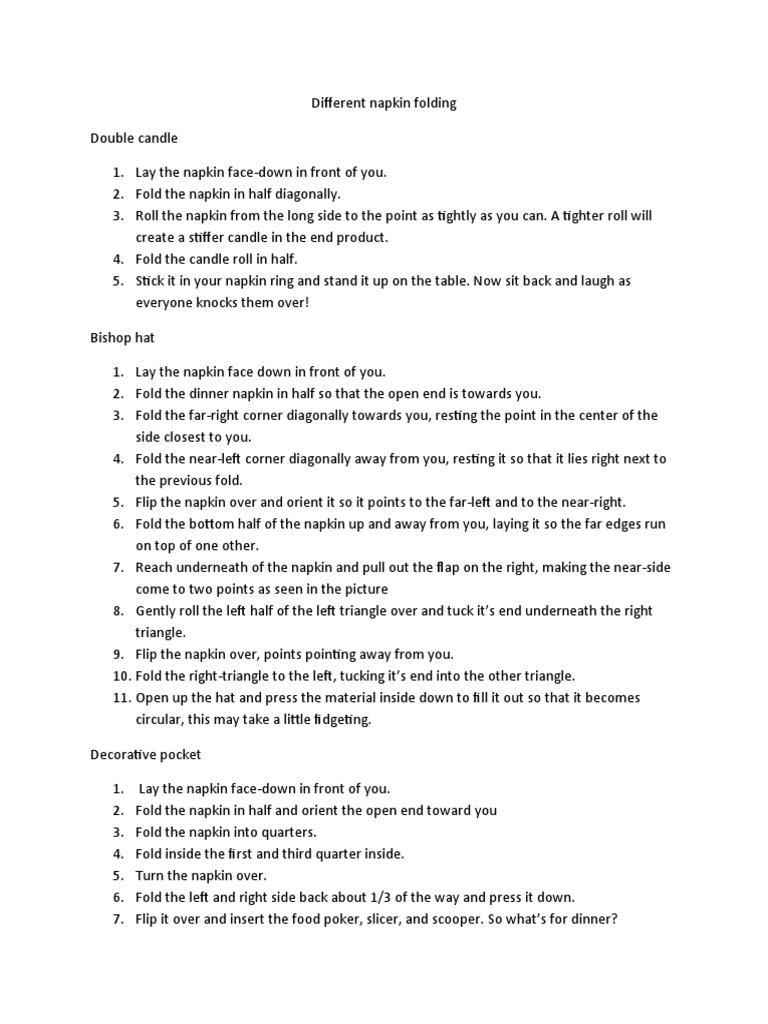 Different Napkin Folding | PDF | Leisure | Nature