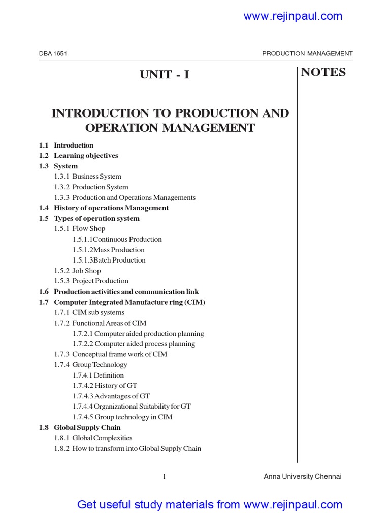 Notes Production - Operation - Management - Notes PDF | PDF ...