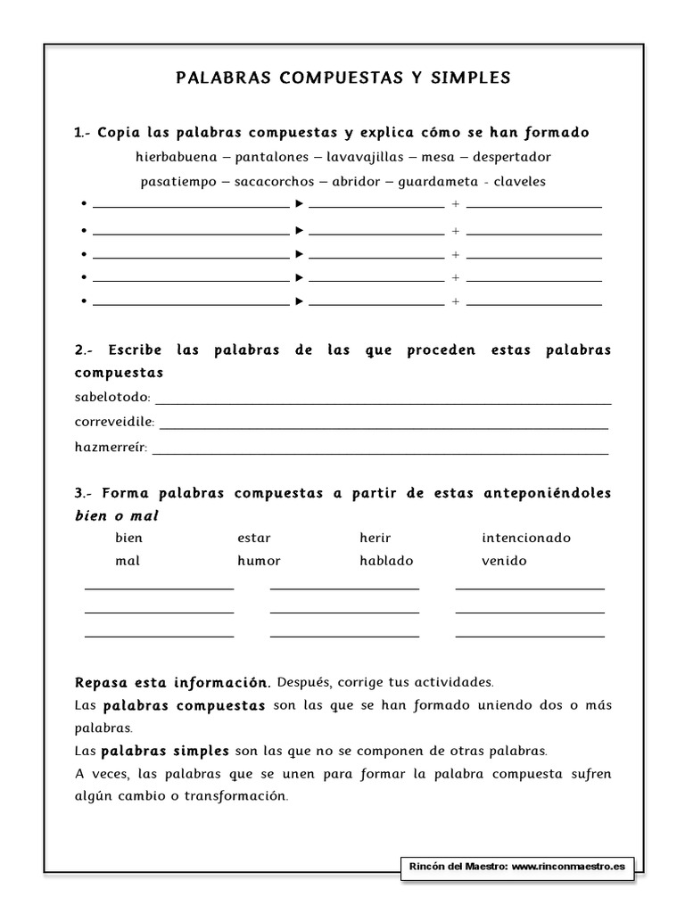 Hoja De Trabajo De Palabras Combinadas 987944 | Palabras Simples Y