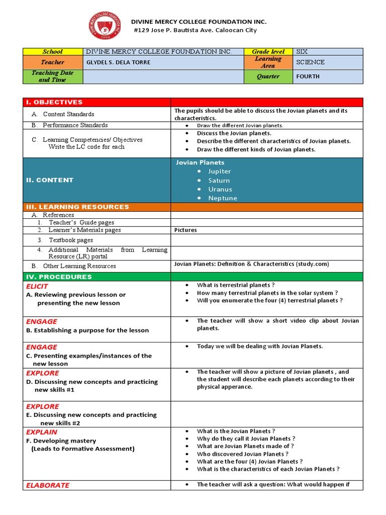 Jovian Planets Lesson Plan for Grade 6 | PDF | Planets | Jupiter
