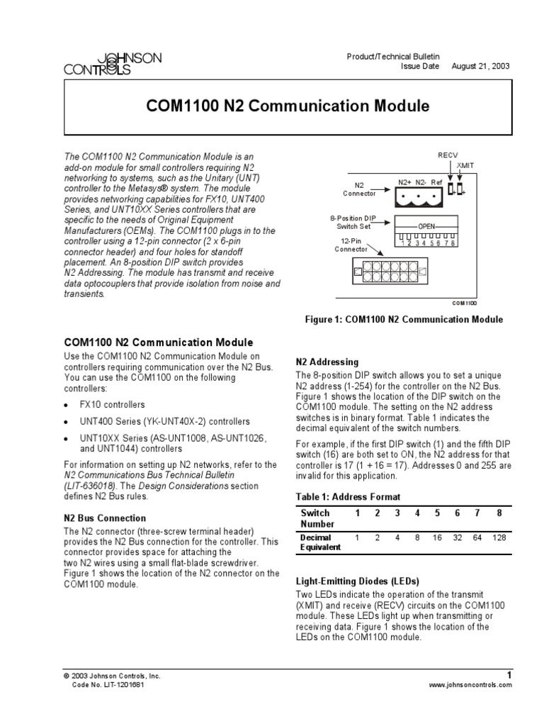 COM1100 N2 Communication Module | PDF | Electrical Connector ...