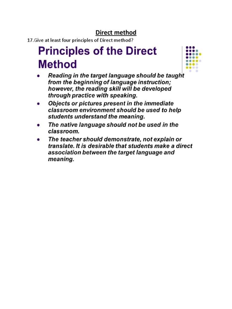 Direct Method: 17.give at Least Four Principles of Direct Method? | PDF