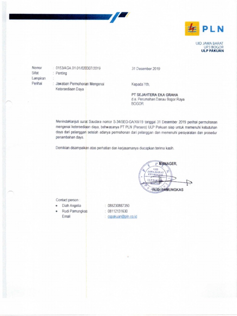 Surat Dukungan PLN | PDF