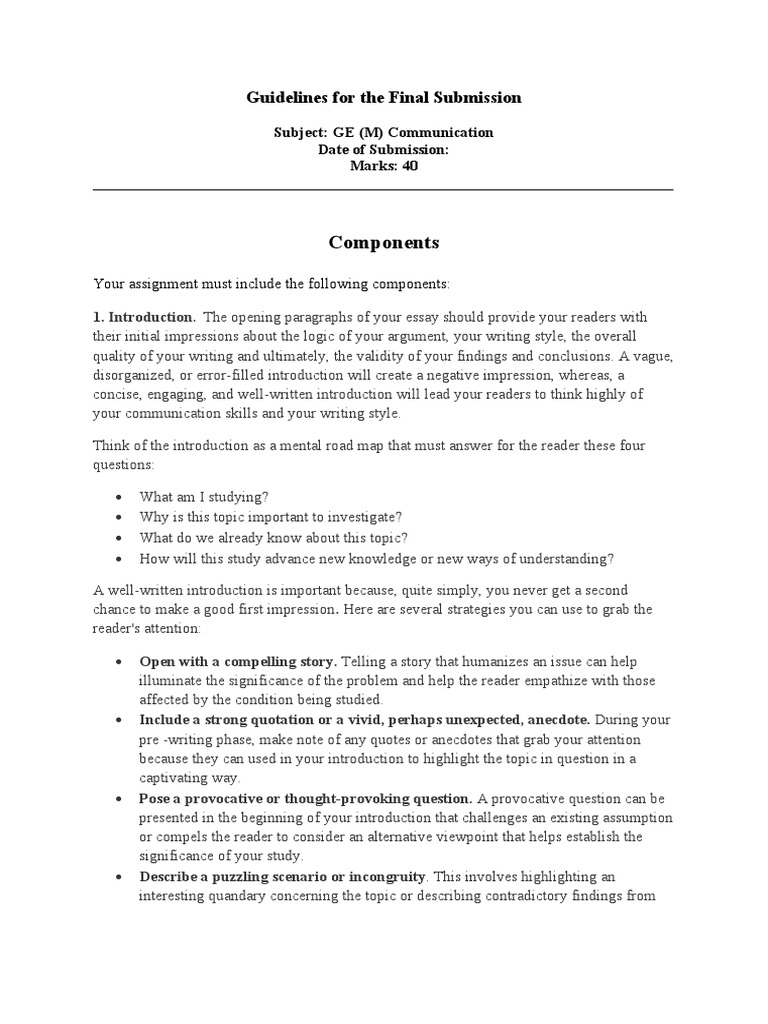 Components: Guidelines For The Final Submission | PDF | Essays | Citation