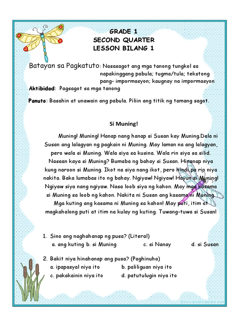 Grade 1 Q2 Filipino Lesson 1 | PDF