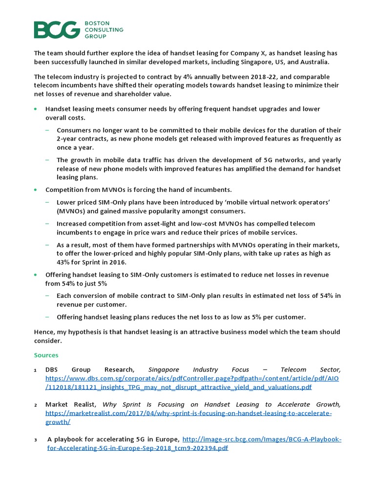 BCG InsideSherpa Core Strategy - Telco (Task 1 Model Answer) PDF | PDF ...
