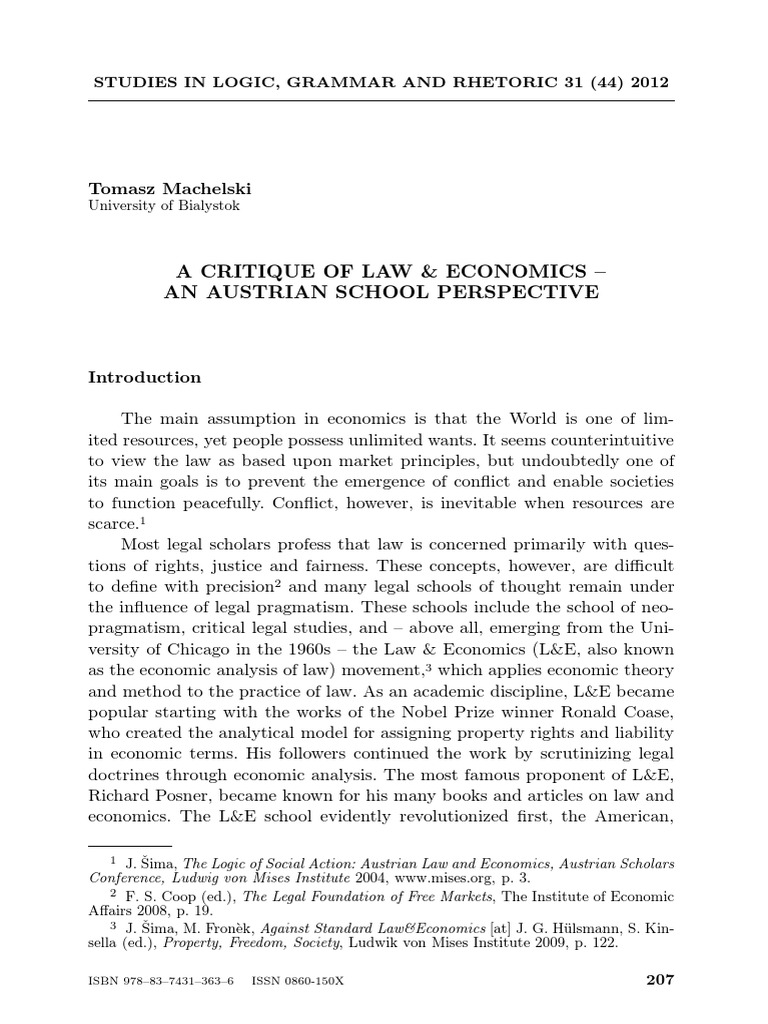 A Critique of Law and Economics | PDF | Austrian School | Economics