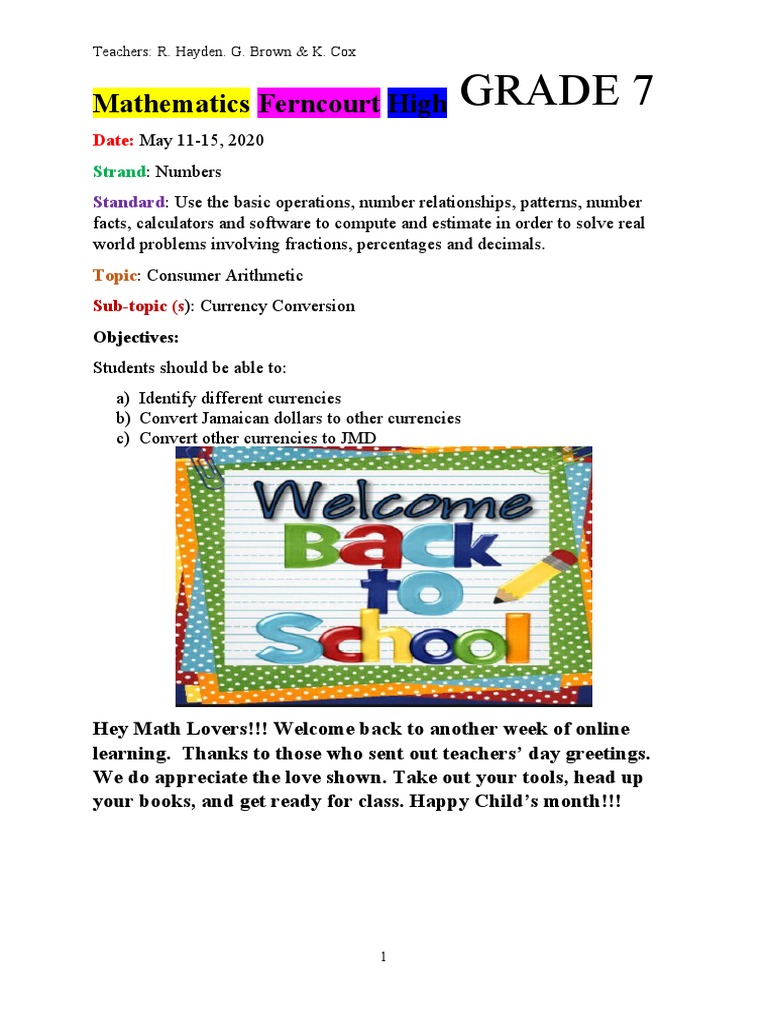 Grade 7 Currency Conversion Worksheet | PDF | Canadian Dollar ...