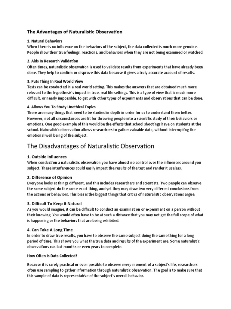 Advantages and Disadvantages of Naturalistic Observation | PDF ...