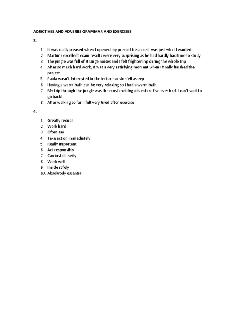 Adjectives and Adverbs Grammar and Exercises | PDF