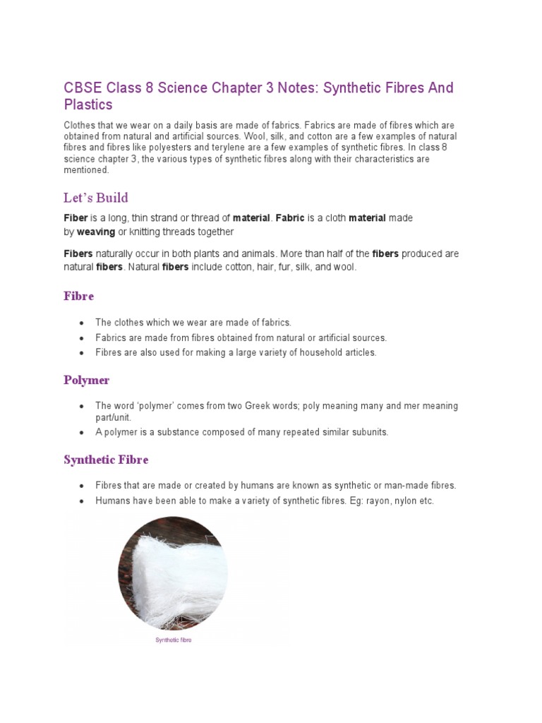 CBSE Class 8 Science Chapter 3 Notes | PDF | Fibers | Synthetic Fiber