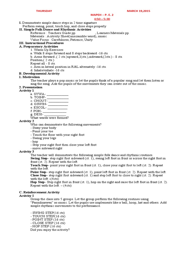 Simple Folk Dance Steps for Grade 1 | PDF | Ct Scan | Dances