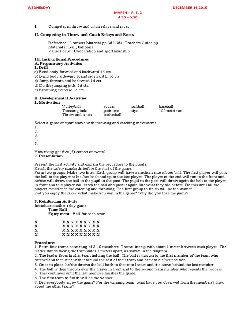 3.7 Competes in Throw and Catch Relays and Races | Download Free PDF ...