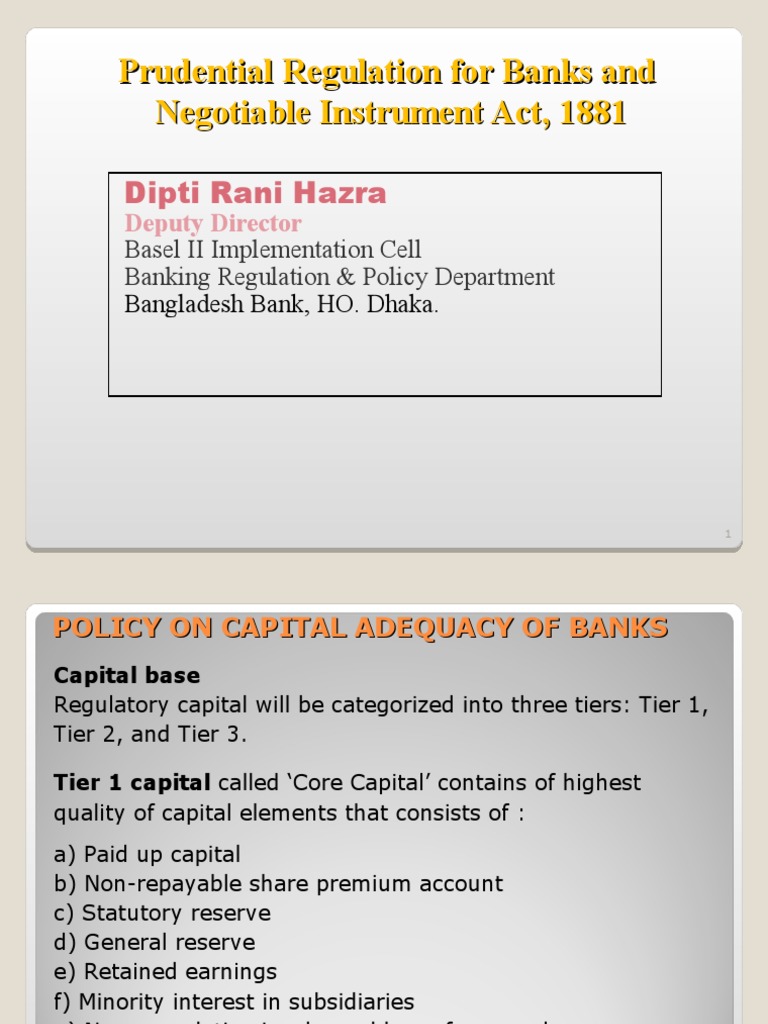 Prudential Regulation For Banks and | PDF | Capital Requirement | Cheque