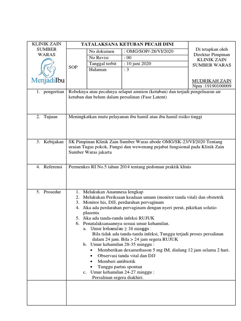 SOP KPD Klinik Zain Fix | PDF