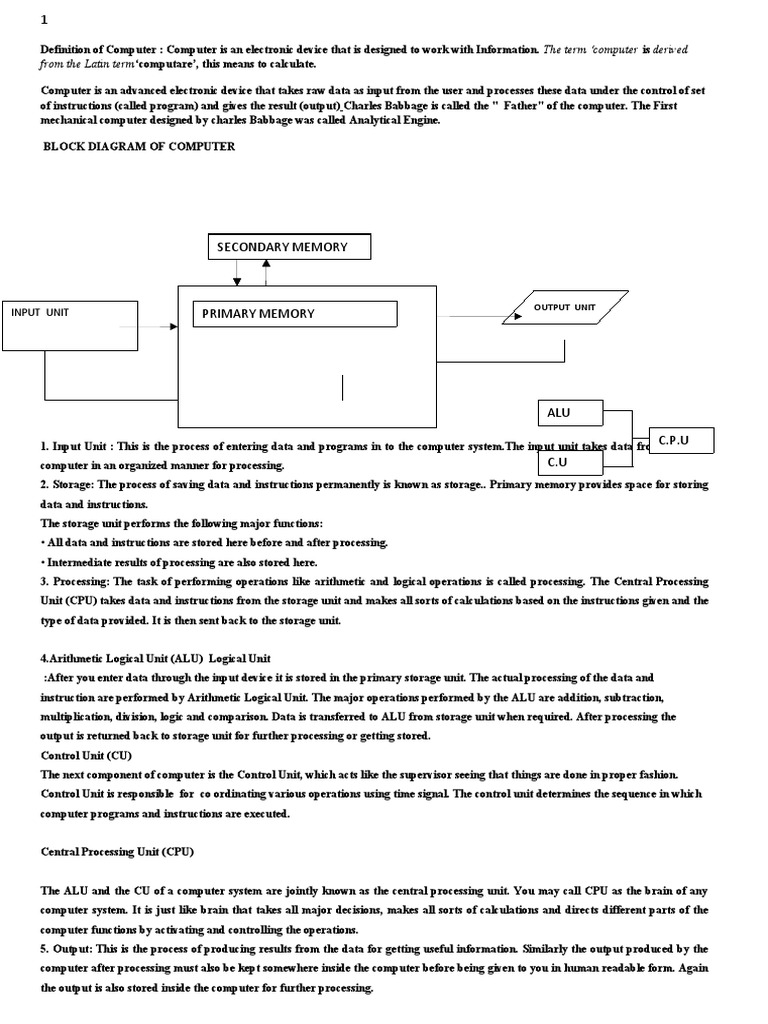 From The Latin Term Computare', This Means To Calculate.: Input Unit | PDF | Printer (Computing ...