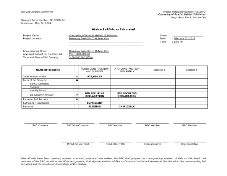 Abstract of Bids for Road Project | PDF | Government | Business