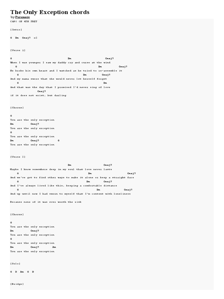The Only Exception Chords: Paramore | PDF | Song Structure | Musical Forms