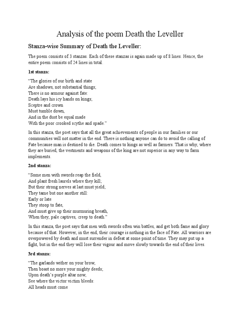 Analysis of "Death the Leveller" Poem | PDF | Metaphor | Poetry