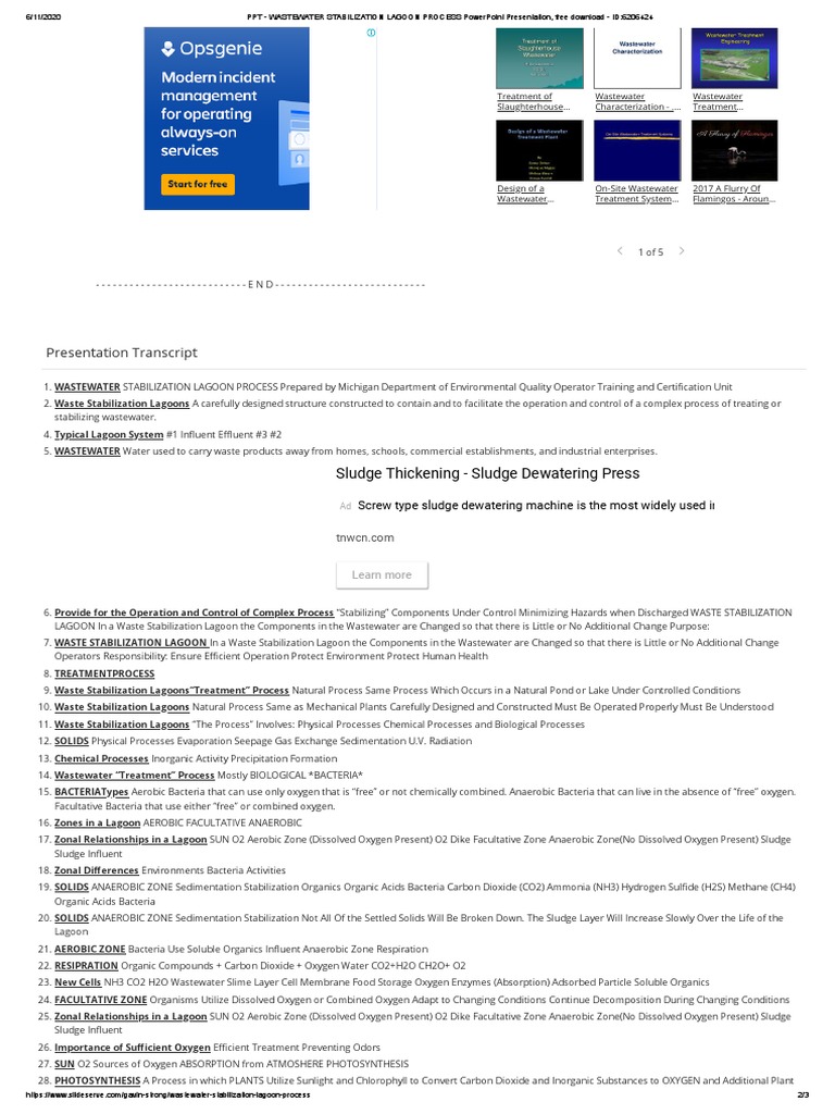 WASTEWATER STABILIZATION LAGOON PROCESS PowerPoint Presentation, Free ...