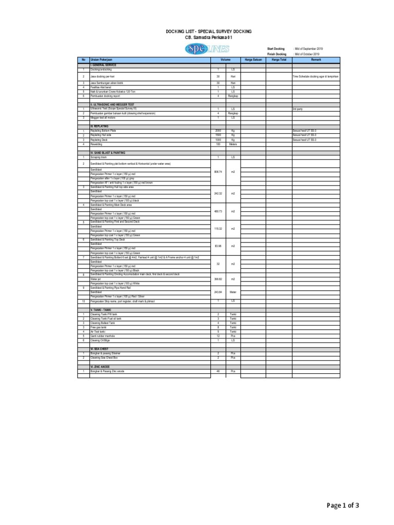 Docking List CB. SP01 (Special Survey III) Rev.01 PDF | PDF | Toilet ...