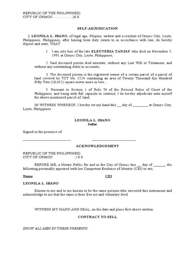 Self-Adjudication and Sale of Inherited Property | PDF | Notary Public ...