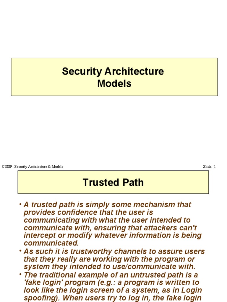 Cissp Security Architecture And Models Slide 1 Pdf Classified Information Access Control