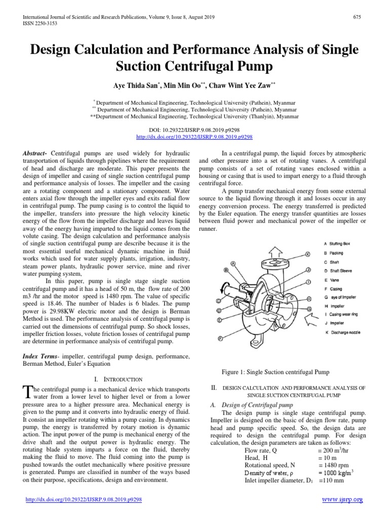 Design Calculation and Performance Analysis of Single Suction ...