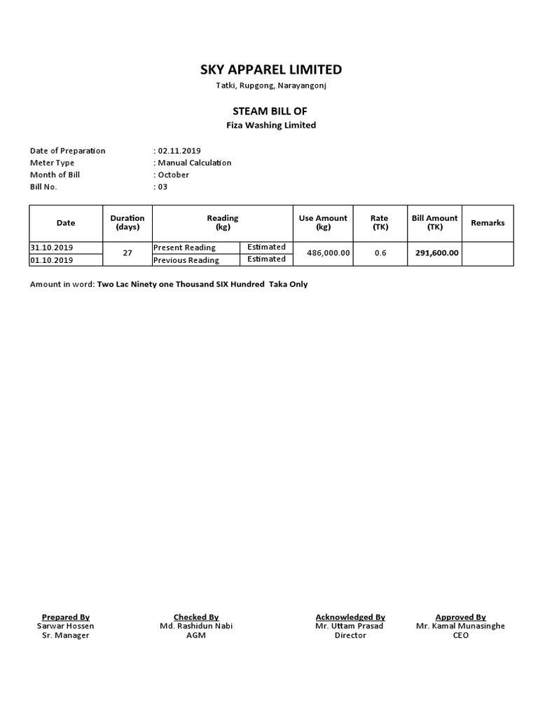 Jaya - Steam Bill | PDF