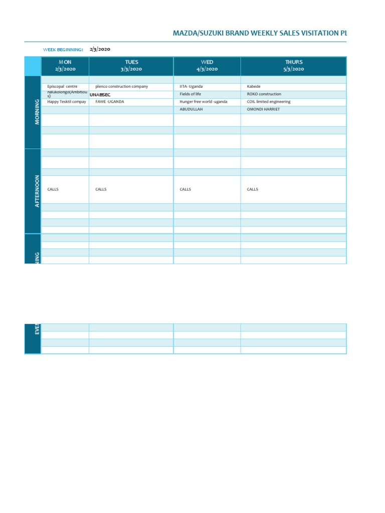 Weekly Visitation Schedule March 2020 | PDF